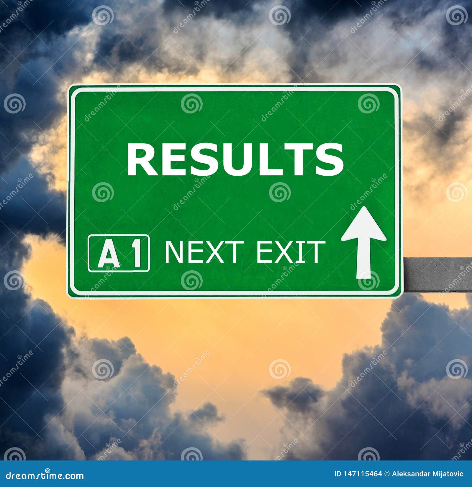 RESULTS Road Sign Against Clear Blue Sky Stock Photo - Image of green ...
