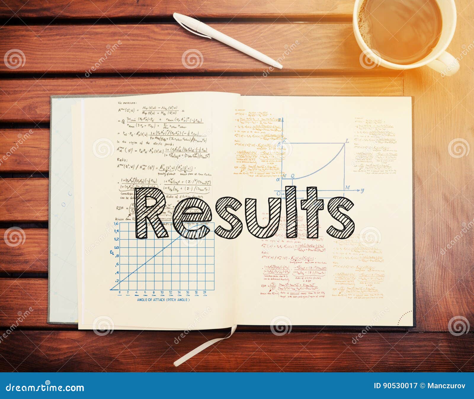 Results : Text Inside Notebook on Table with Coffee Stock Image - Image ...