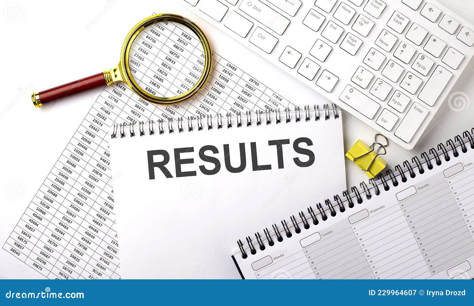 RESULTS Text Written on Notebook on Chart with Keyboard and Planning ...