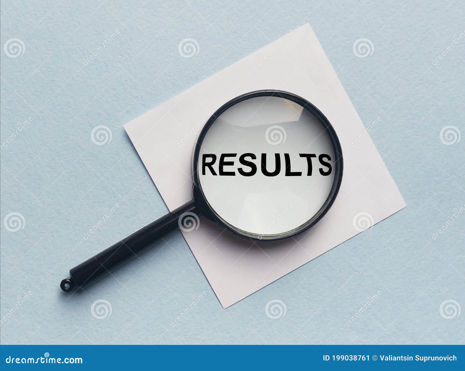 Results Word on White Paper Note through Magnifying Glass on Blue ...