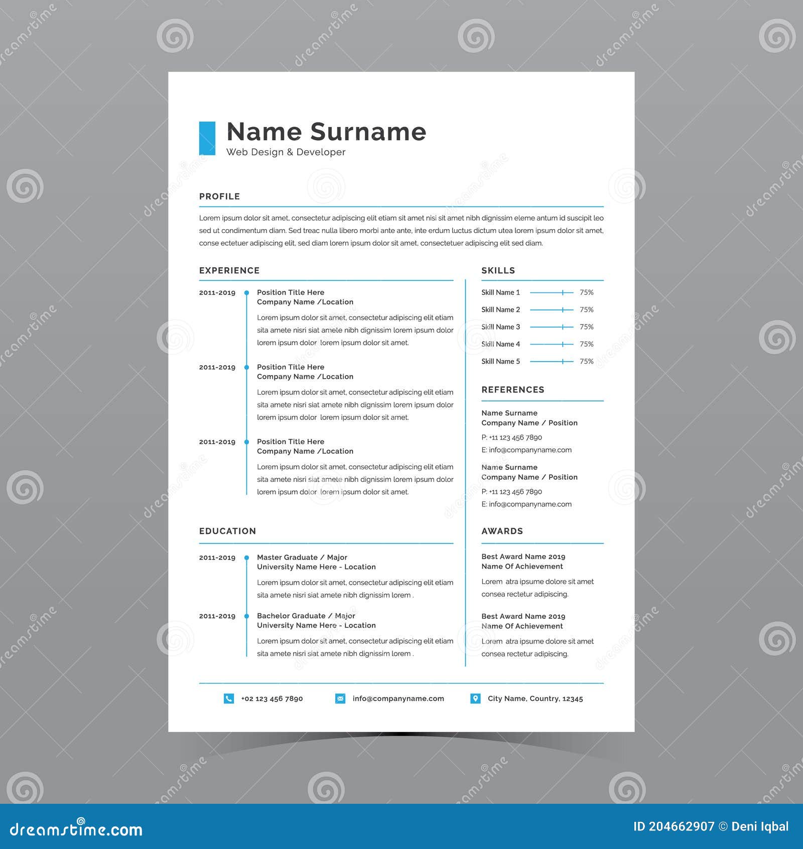 Resume Template Vector Design Stock Vector - Illustration of document ...
