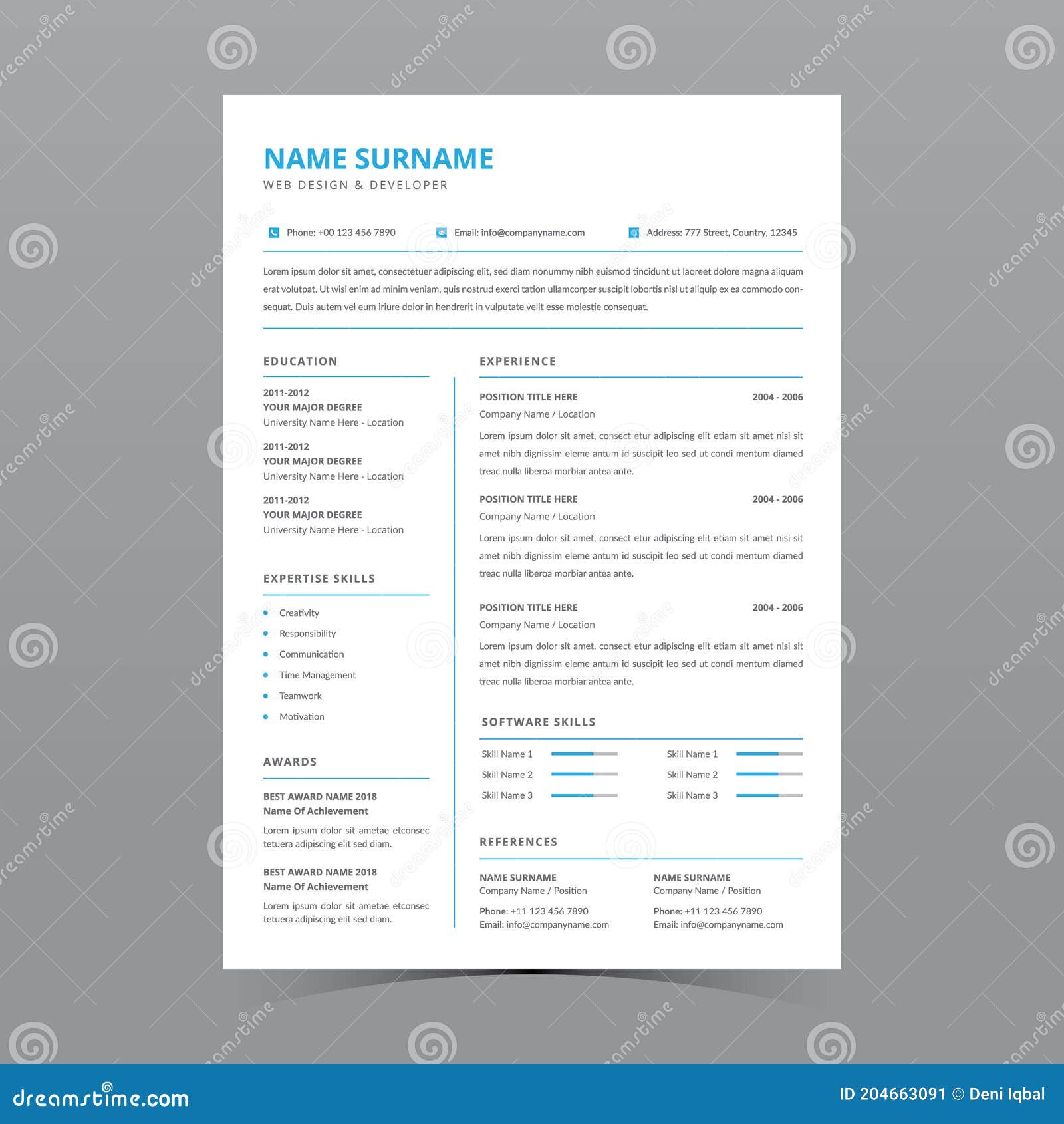 Resume Template Vector Design Stock Vector - Illustration of company ...