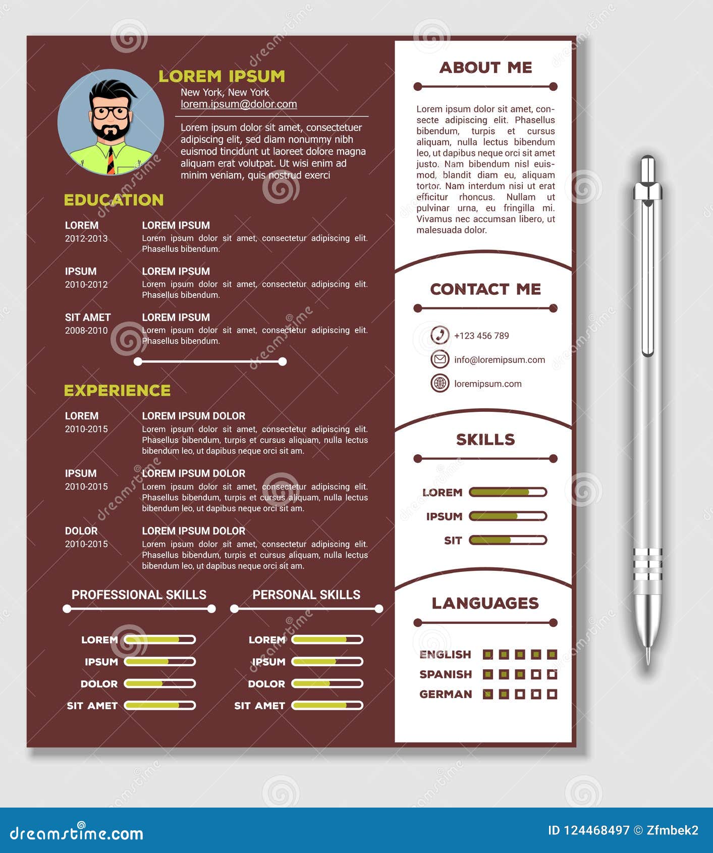 Resume and CV Template with Nice Minimalist Design and Realistic Pen ...