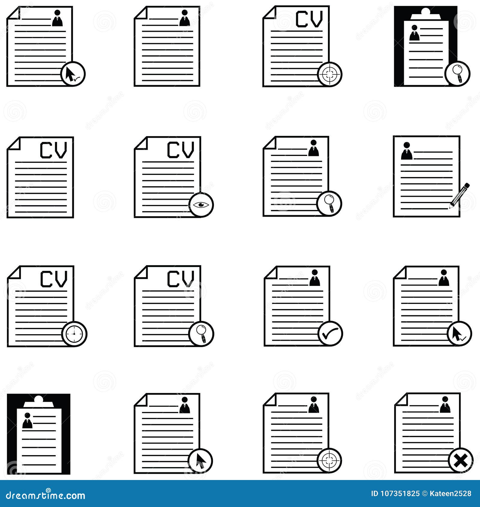 Resume icon set stock vector. Illustration of document - 107351825