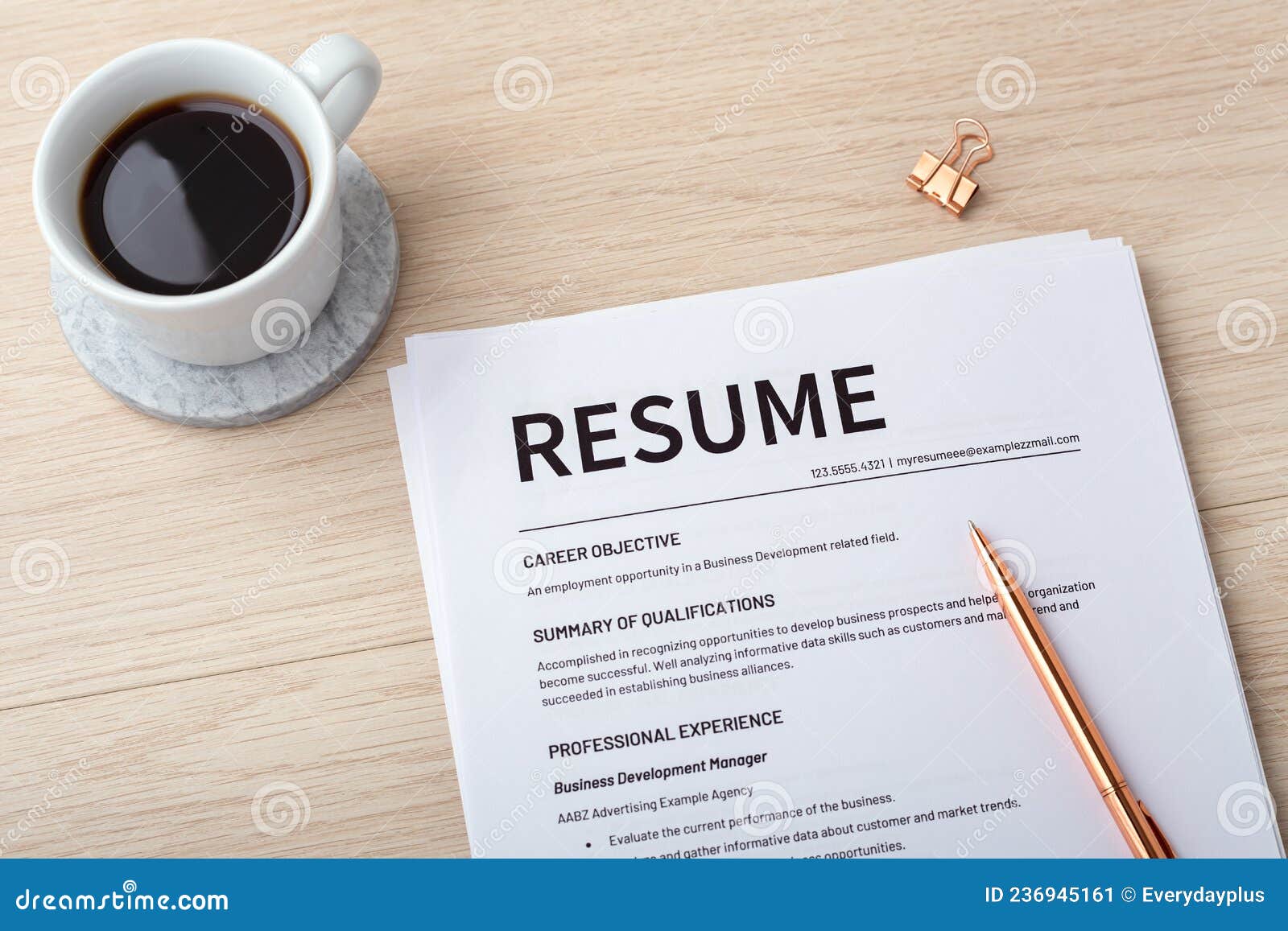Resume with Pen and Coffee Cup Stock Image - Image of employer ...
