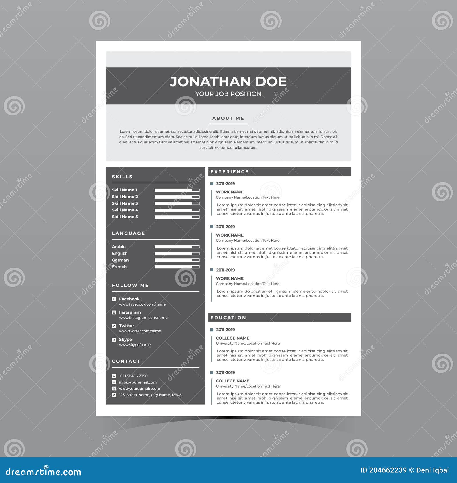 Resume Template Vector Design Stock Vector - Illustration of ...