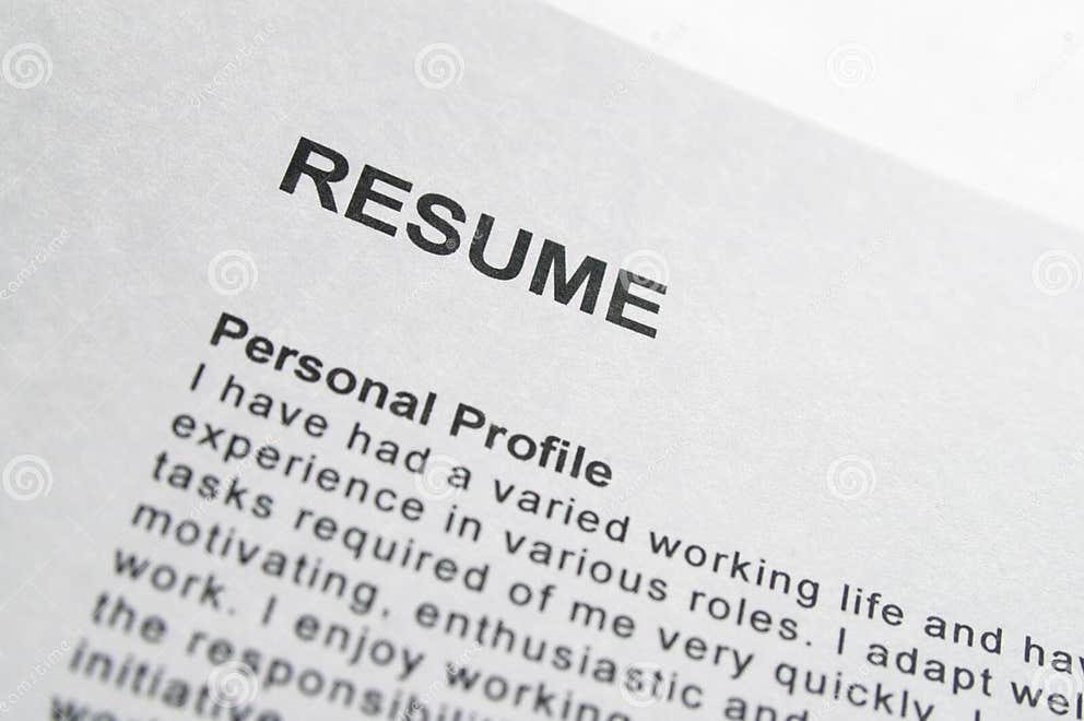 Resume Cv Title Printed Page Stock Photo - Image of employ, information ...