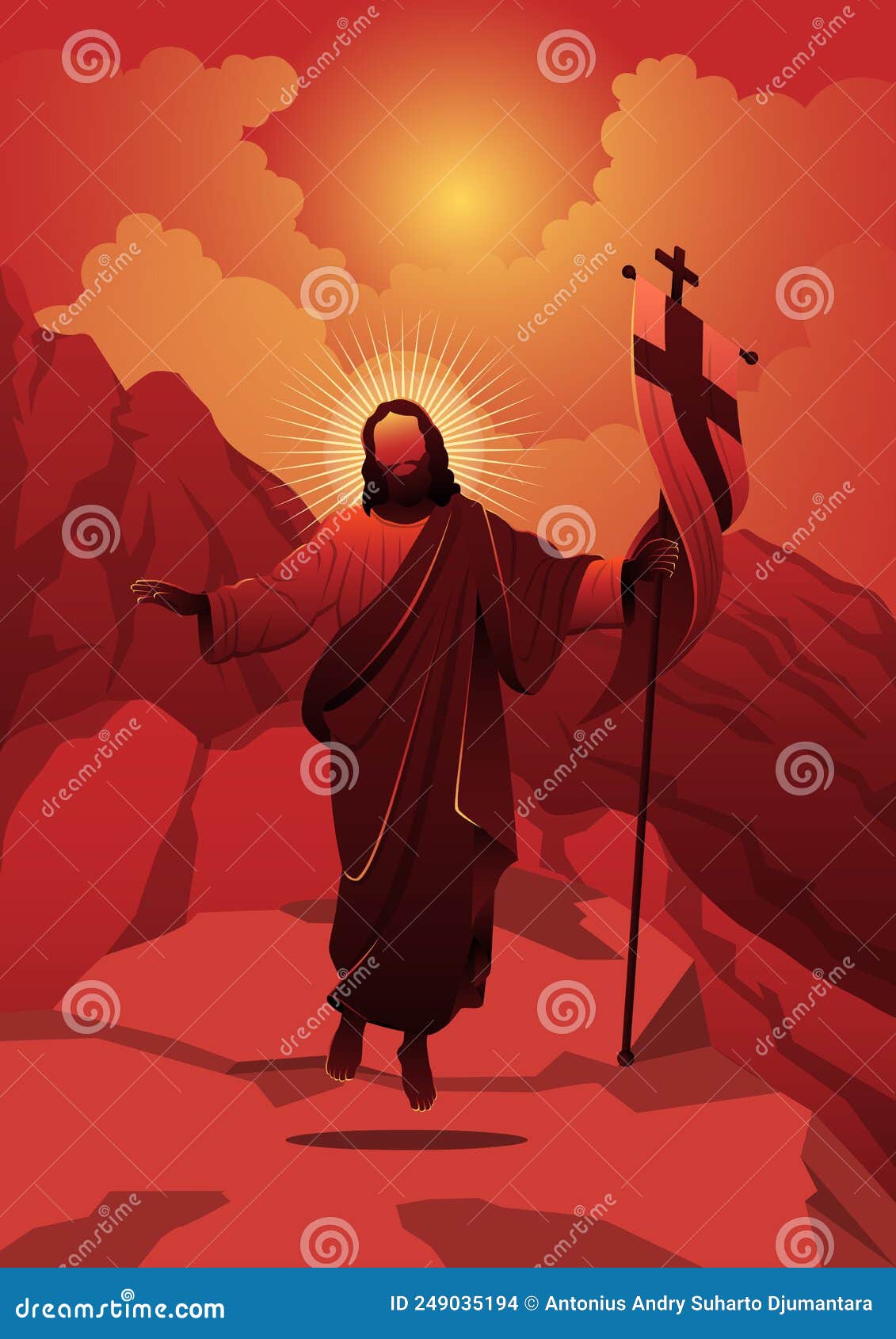 Resurrected Jesus Christ With Shining Halo And Outstretched Arms Vector