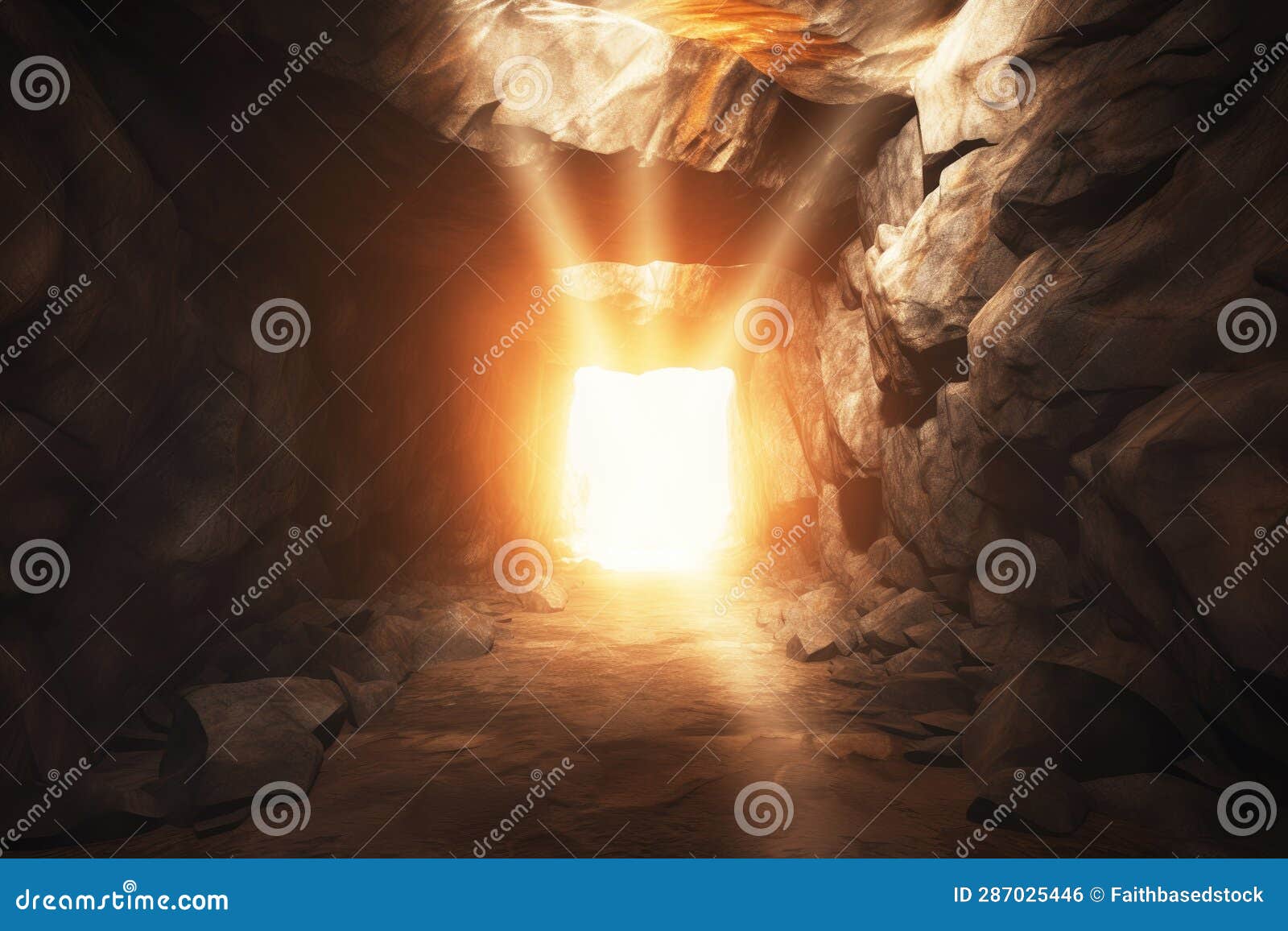 Resurrection. Entrance To a Cave with Light at the End Stock ...