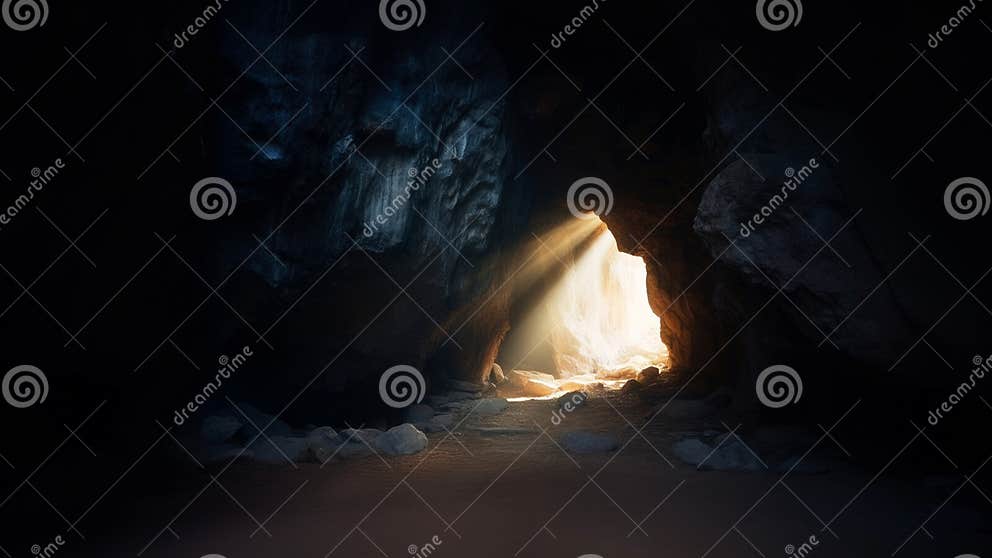 Resurrection. Inside of a Cave with Light and Shadow on the Ground ...