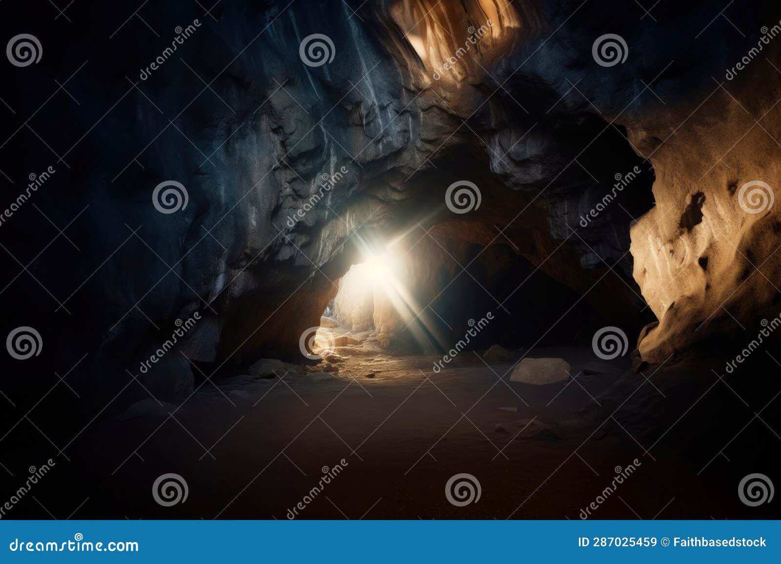 Resurrection. Inside of a Cave with Light and Shadow on the Ground ...