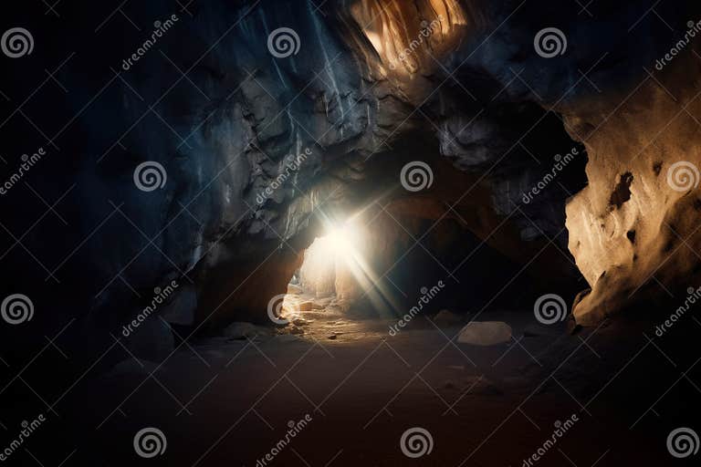 Resurrection. Inside of a Cave with Light and Shadow on the Ground ...