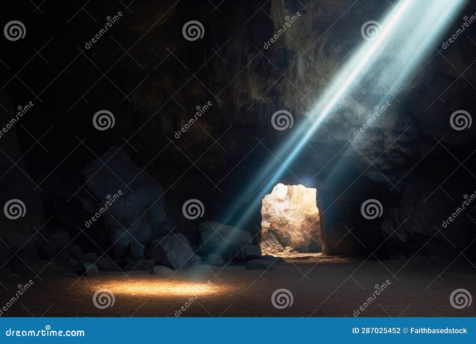 Resurrection. Interior of a Cave with Light Rays Stock Illustration ...
