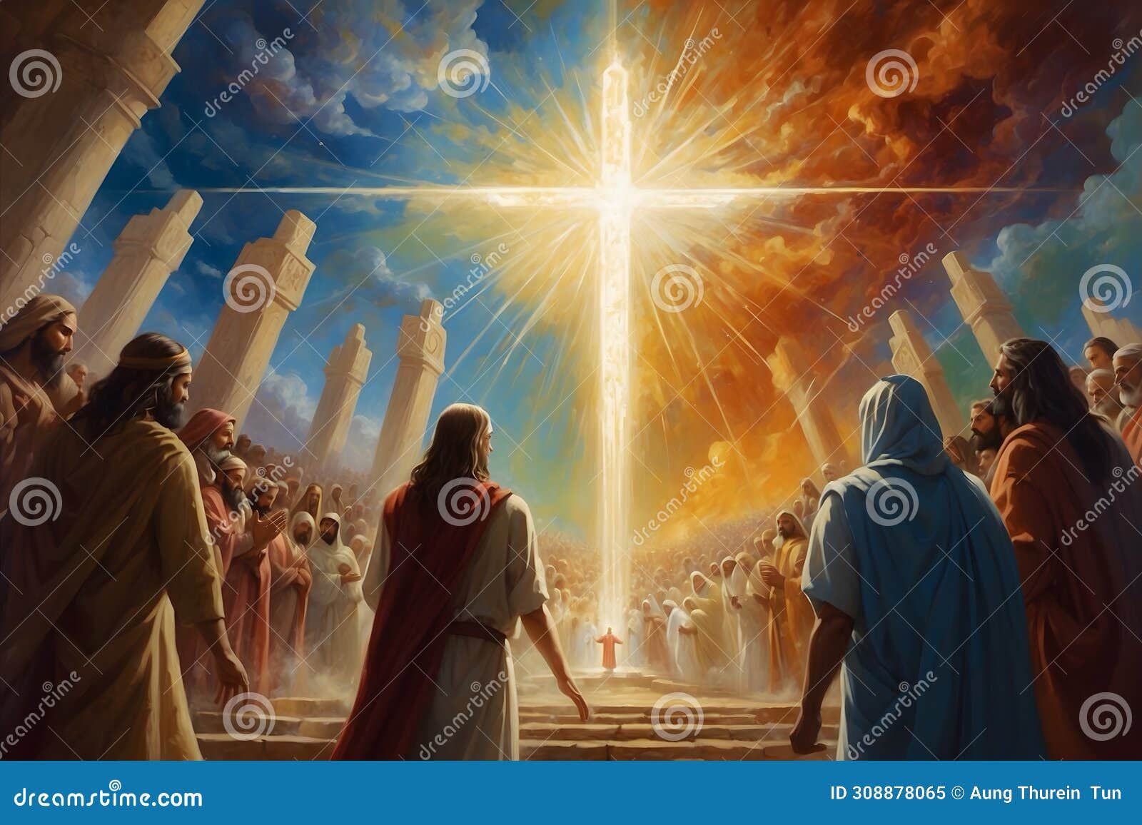 Resurrection of Jesus and Rises To Heaven Stock Illustration ...