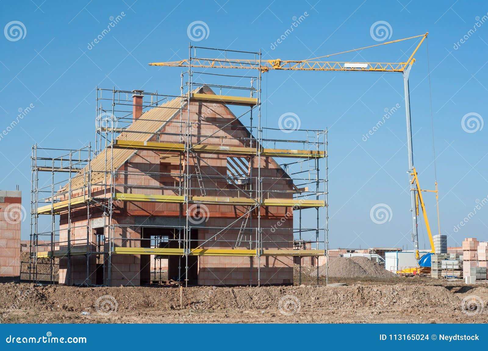 Brick House Under Construction Stock Photo - Image of architecture ...