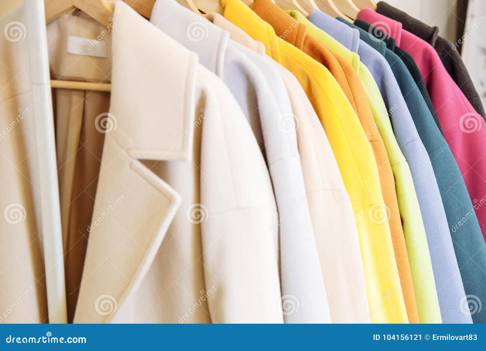 Retail - Clothes Rail with Colorful Coats. Stock Image - Image of ...