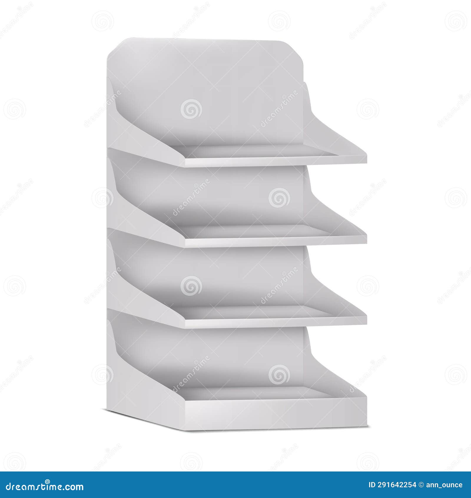 Retail Display Stand with Shelves Vector Mockup. Blank White Vertical ...
