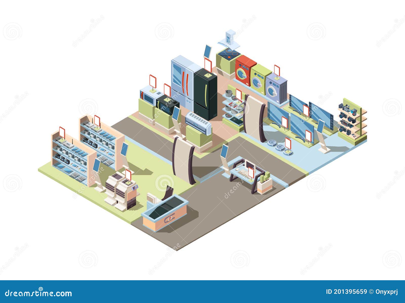 Retail Electronics Market. Isometric Shop Interior with Appliances ...