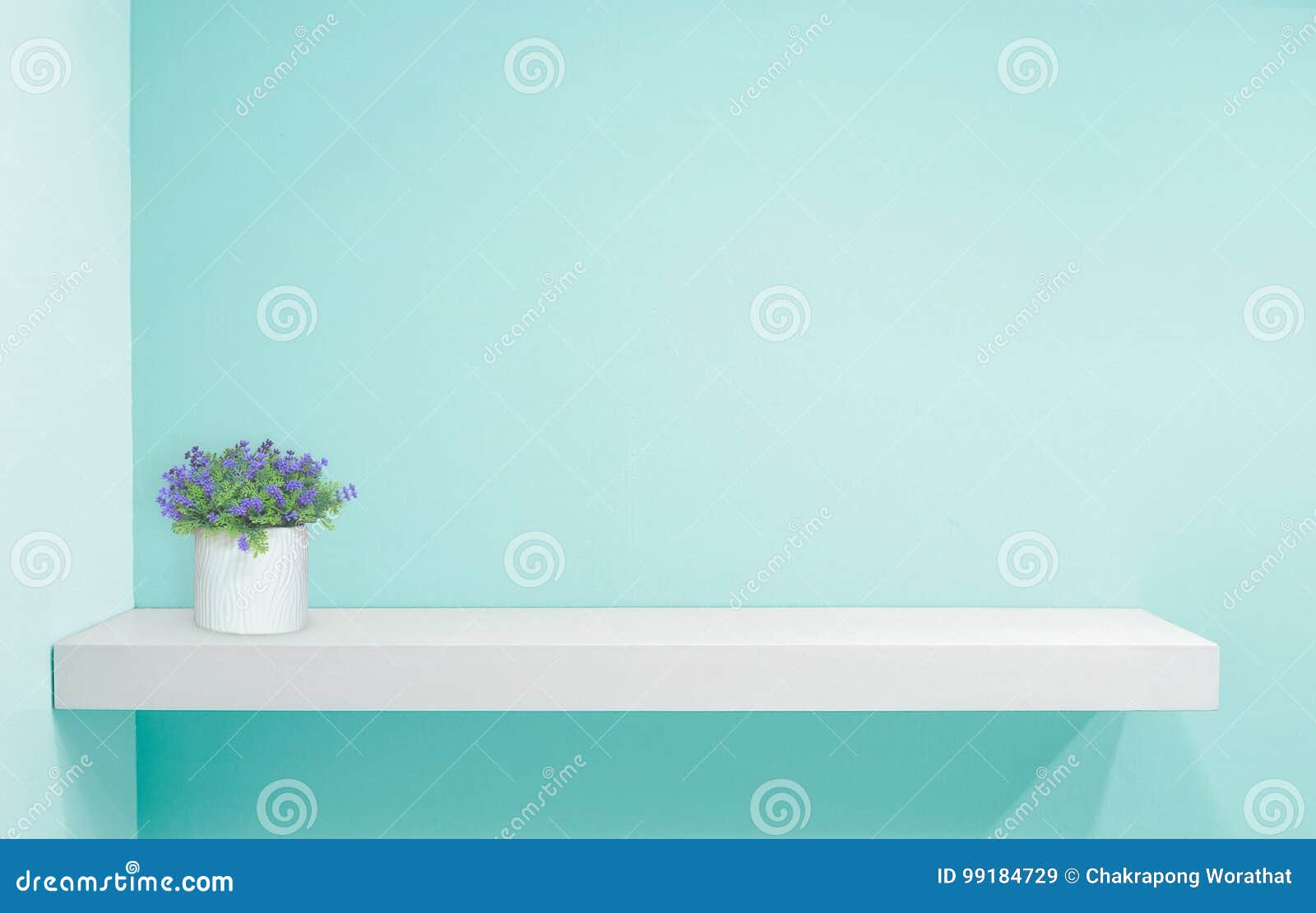 Retail Shelf on Light Blue Vintage Background. Fill Objects. Stock ...