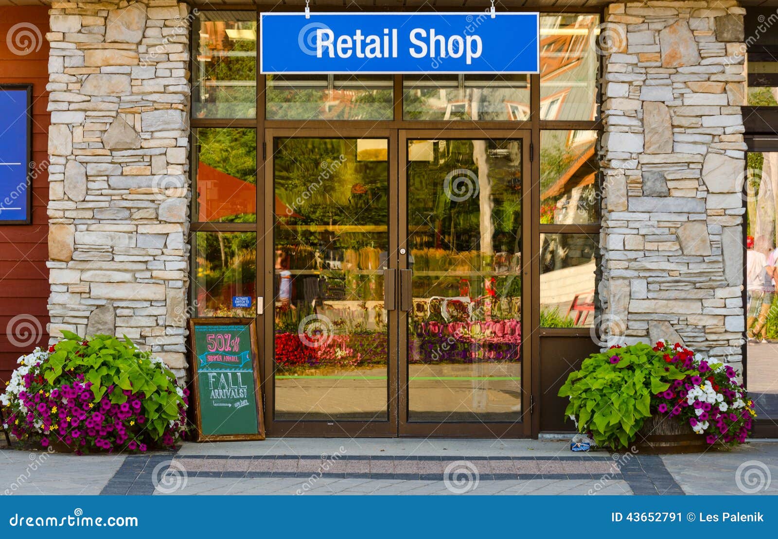 Retail Shop with sign stock image. Image of summer, flowers - 43652791