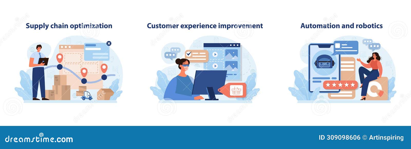 Retail Tech Vector Set. Streamlined Supply Chain, Enhanced Customer ...