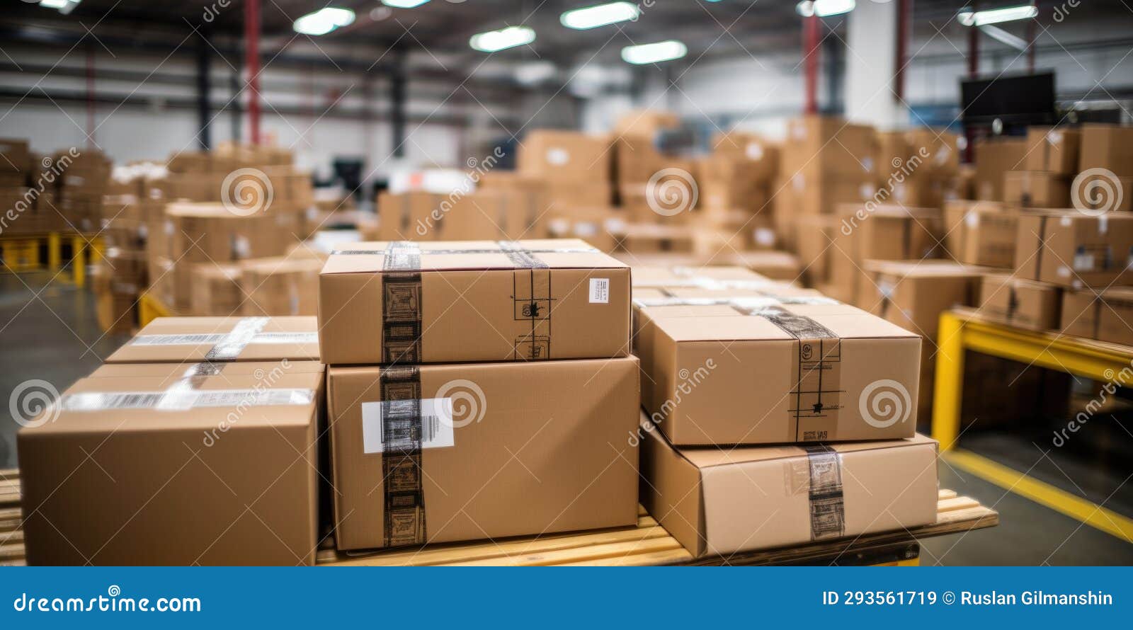 Retail Warehouse Full of Shelves with Goods in Cardboard Boxes and ...