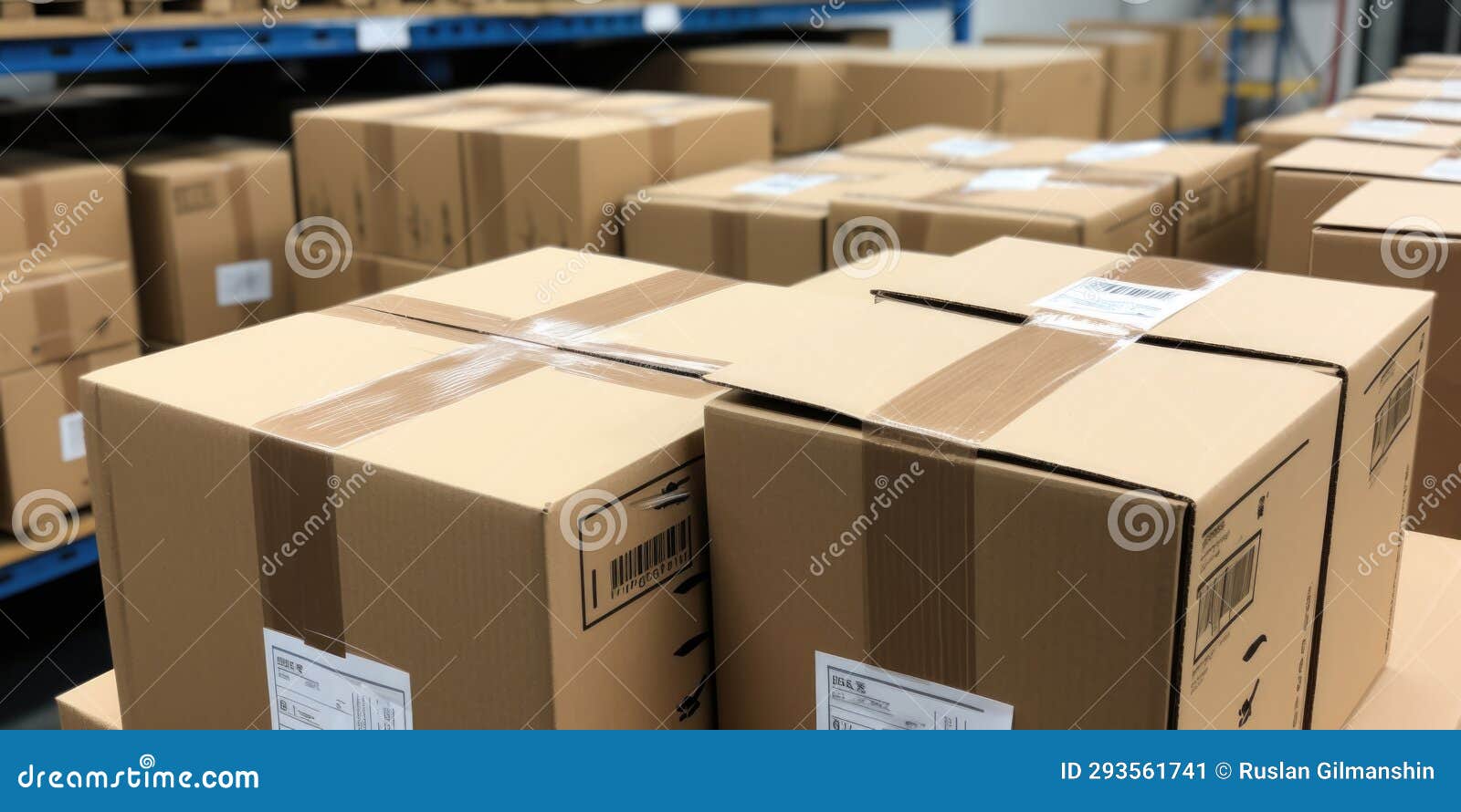 Retail Warehouse Full of Shelves with Goods in Cardboard Boxes and ...