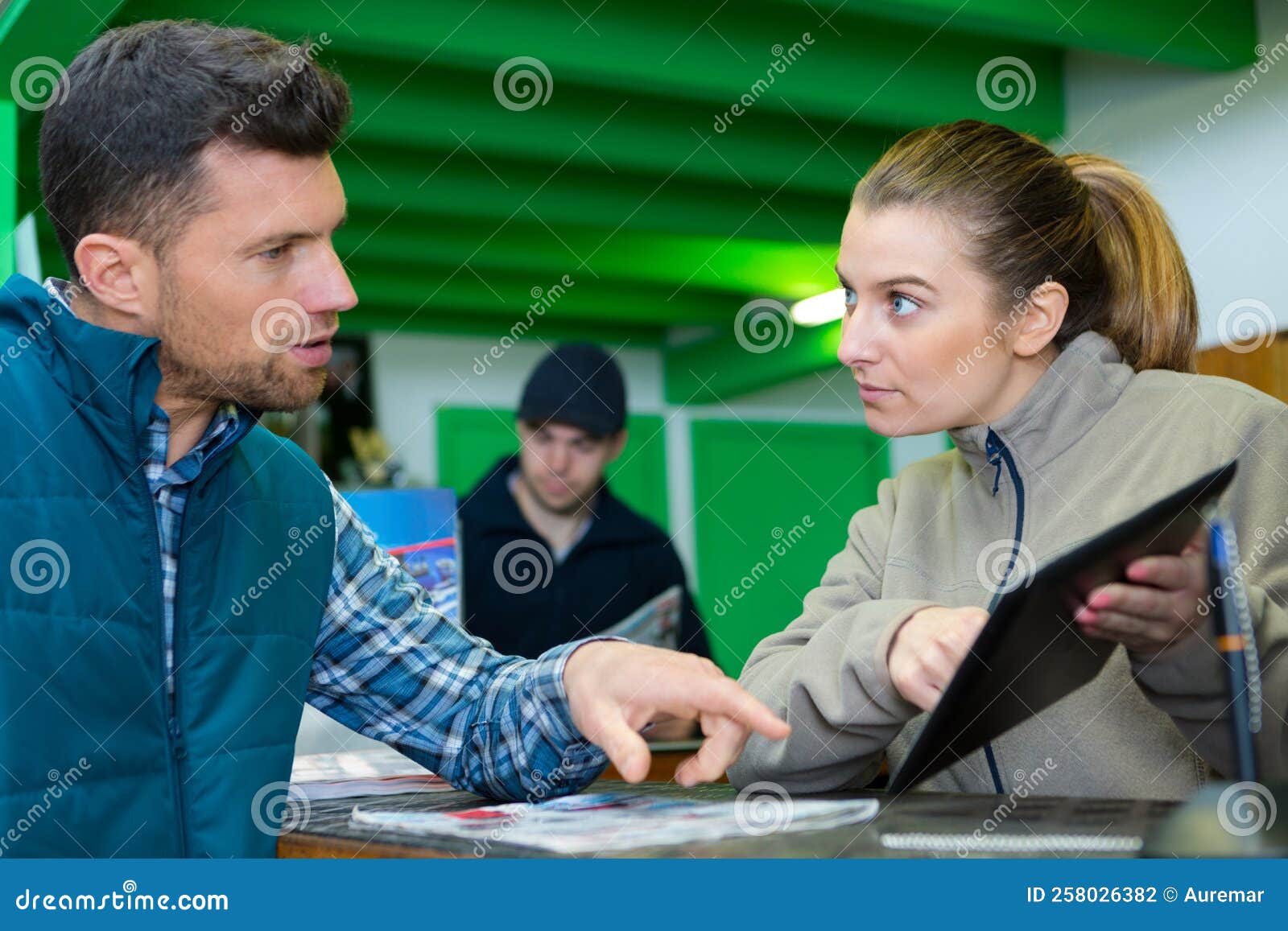 Retailer Helping Customer with Problem Stock Photo - Image of girl ...