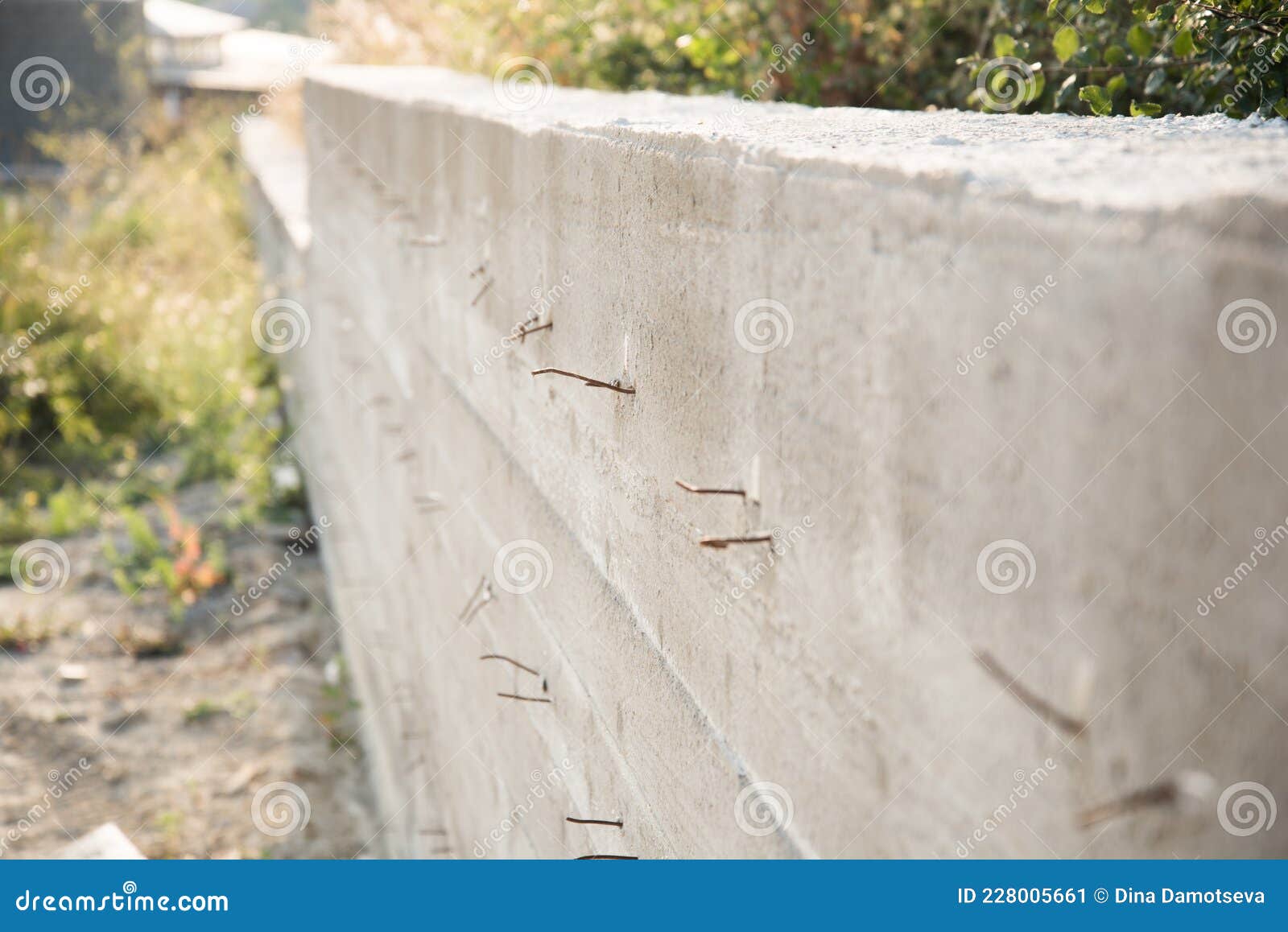 Retaining Concrete Wall. Side View. Reinforcement Elements Protrude ...