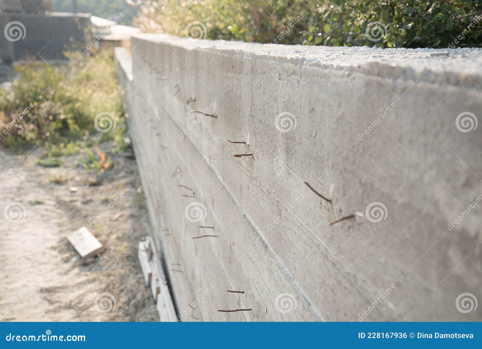 Retaining Concrete Wall. Side View. Reinforcement Elements Protrude ...