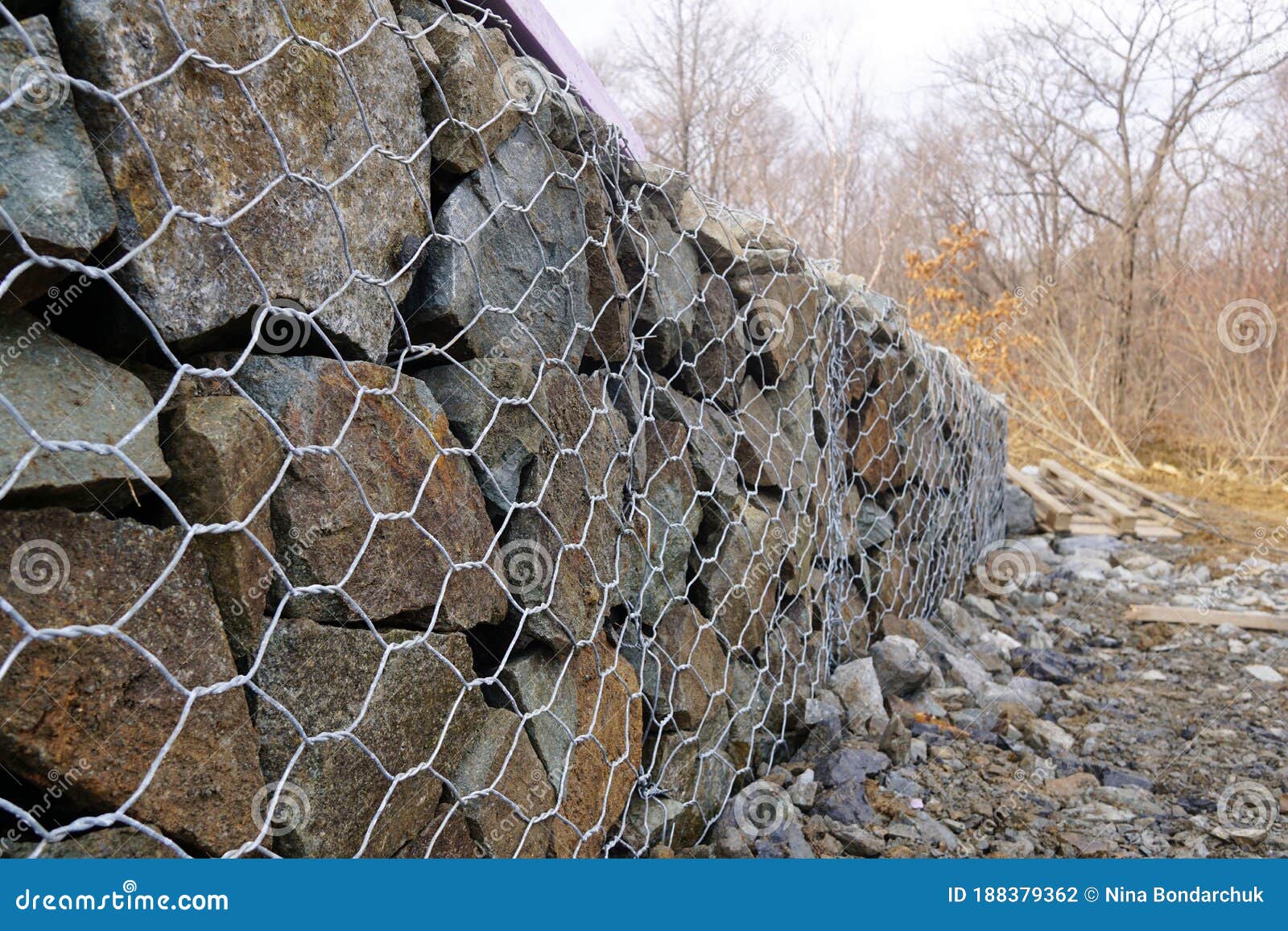 Retaining Wall, Gabion Baskets Stock Photo - Image of plant, filled ...