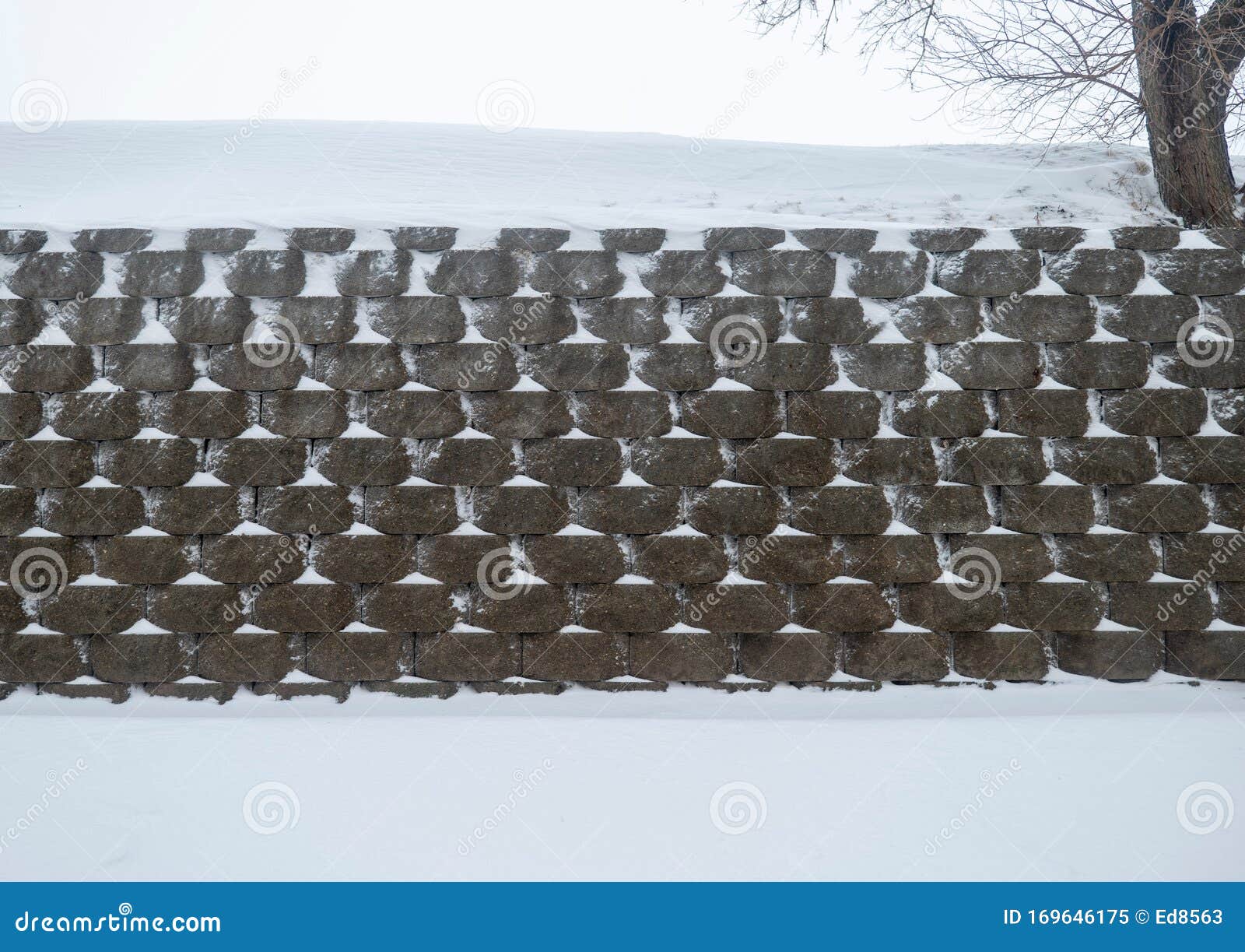 Retaining Wall with Snow in Winter after Recent Storm Stock Image ...