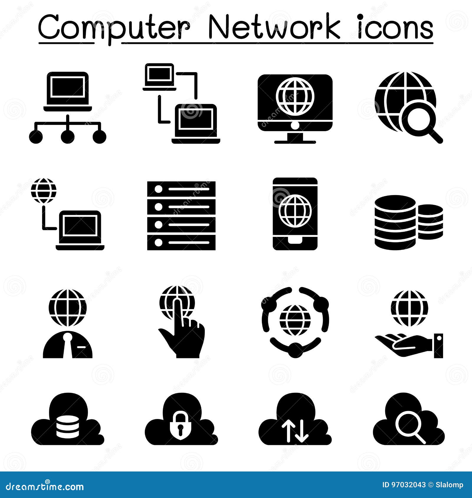 Rete Di Computer, Server, Ospitante Le Icone Illustrazione Vettoriale ...