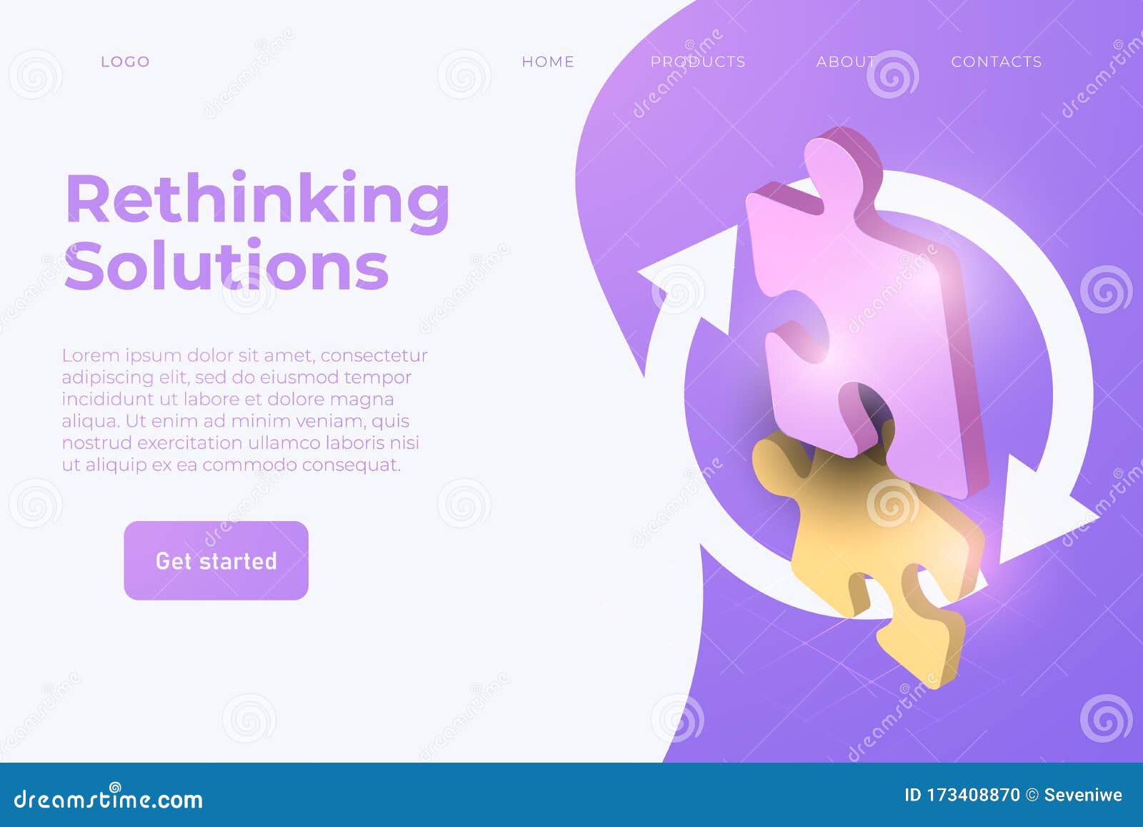 Rethinking Solutions Webpage Template with 3d Puzzles and Recycle ...