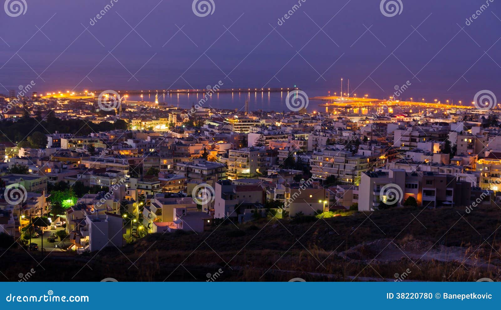 Rethymno Harbor at Twilight, Island of Crete Stock Photo - Image of ...