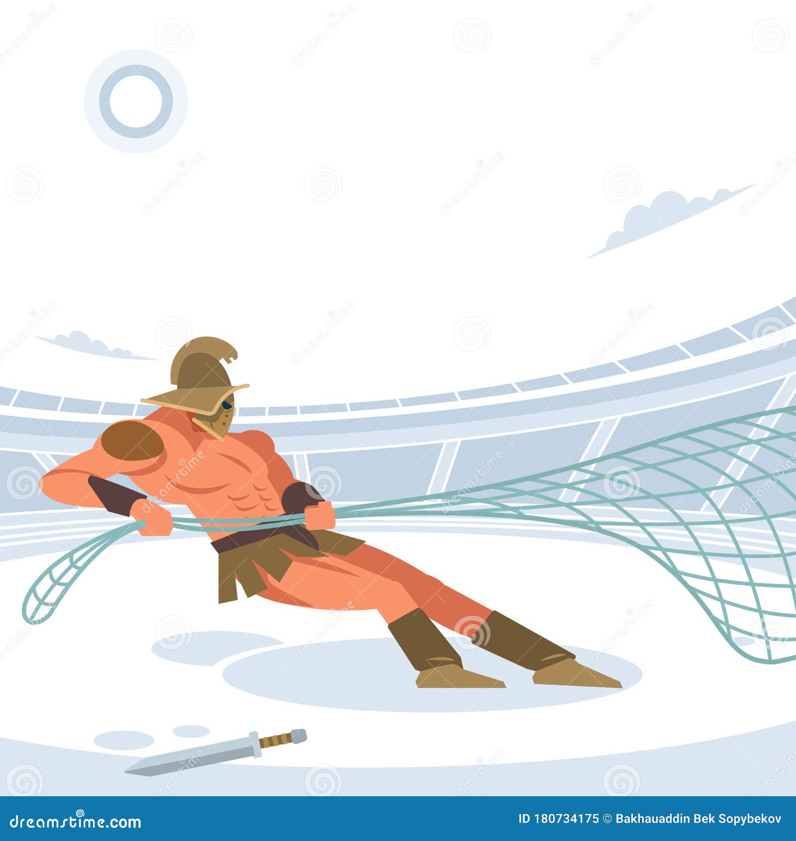 Retiarius with a Net Caught the Gladiator in the Arena. Vector Isolated ...