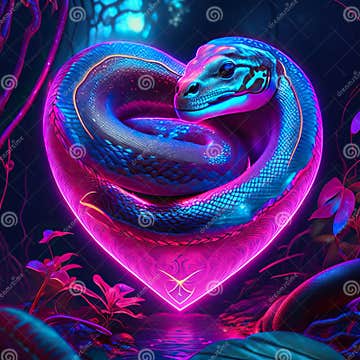 Reticulated Python Hugging Heart Neon Snake in the Form of a Heart. 3D ...