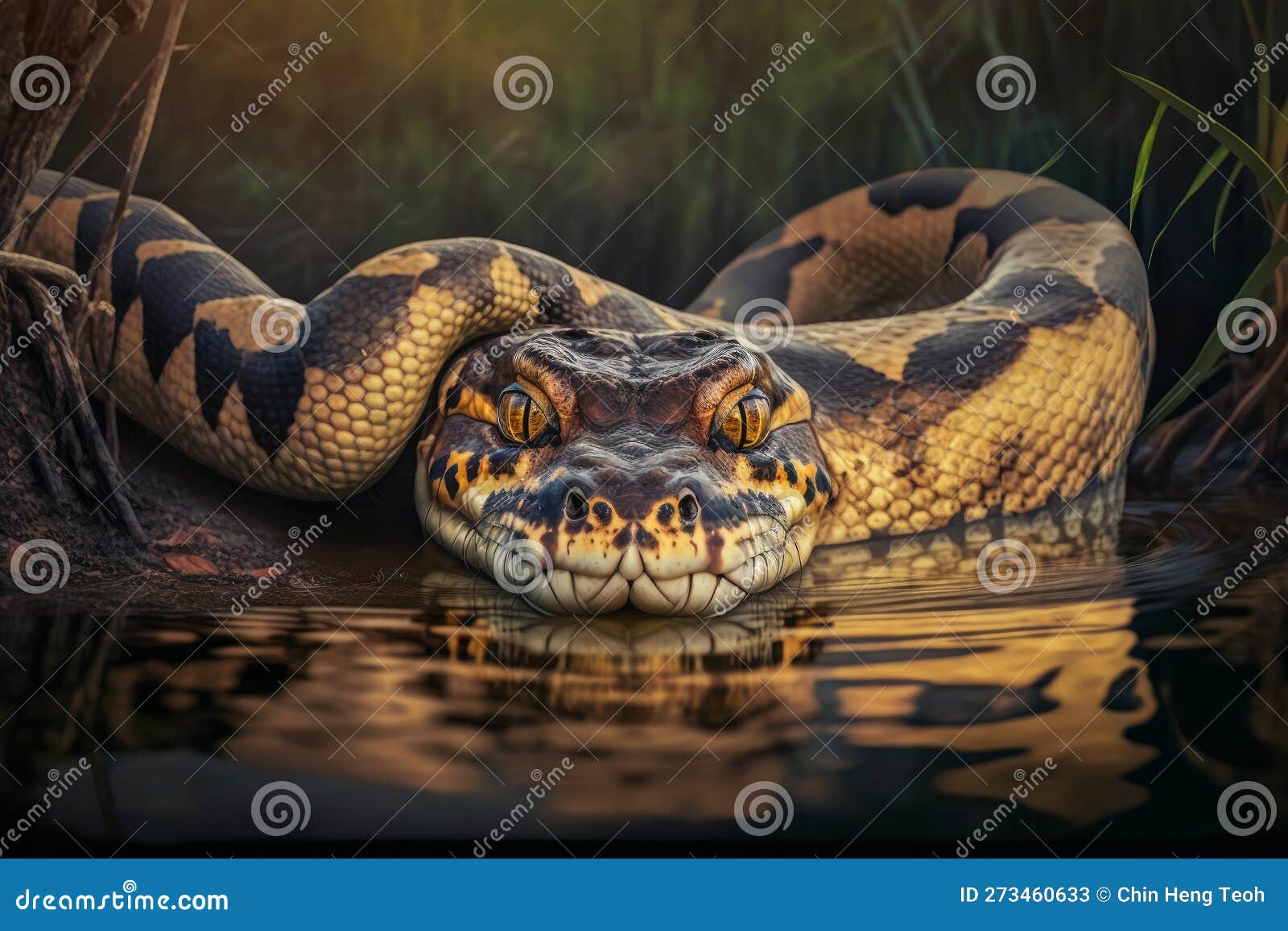 Reticulated Python (Python Reticulatus) in the Water, Generative AI ...