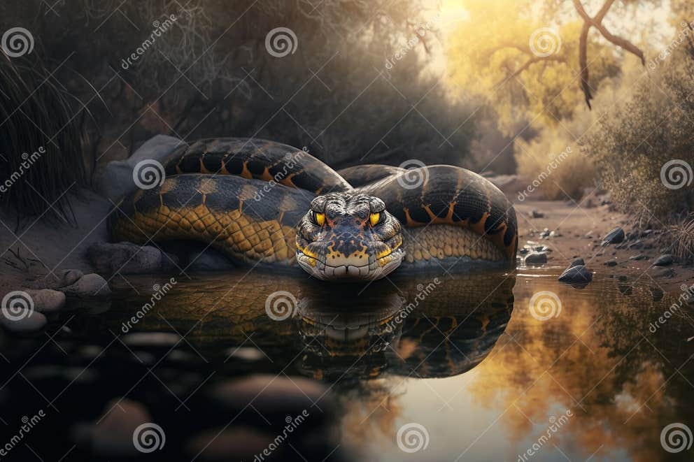 Reticulated Python in the River. Generative AI Stock Illustration ...