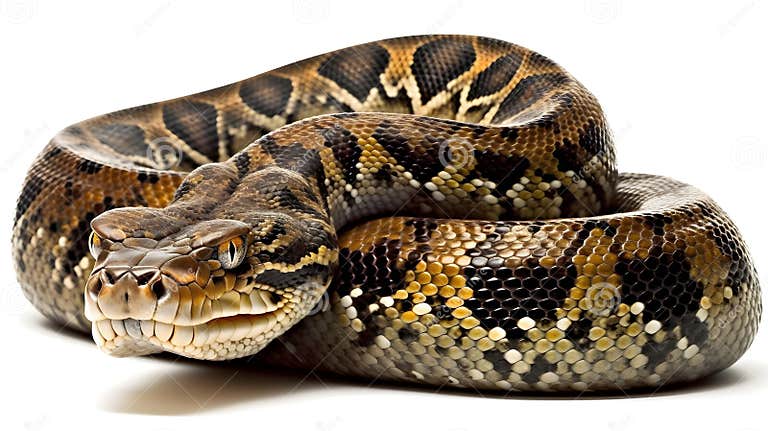 Reticulated Python Snake Looking at the Camera Isolated on White Stock Illustration ...