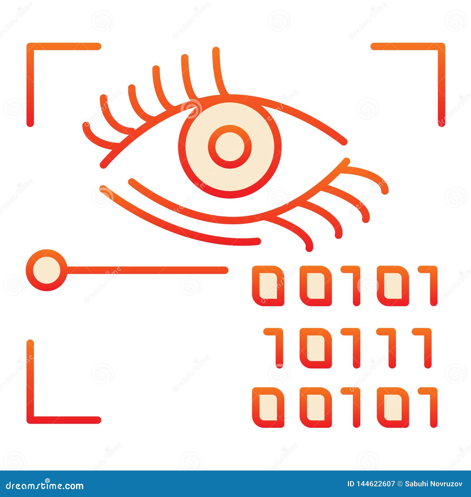 Retina Recognition Flat Icon. Eye Identification and Binary Code Red ...