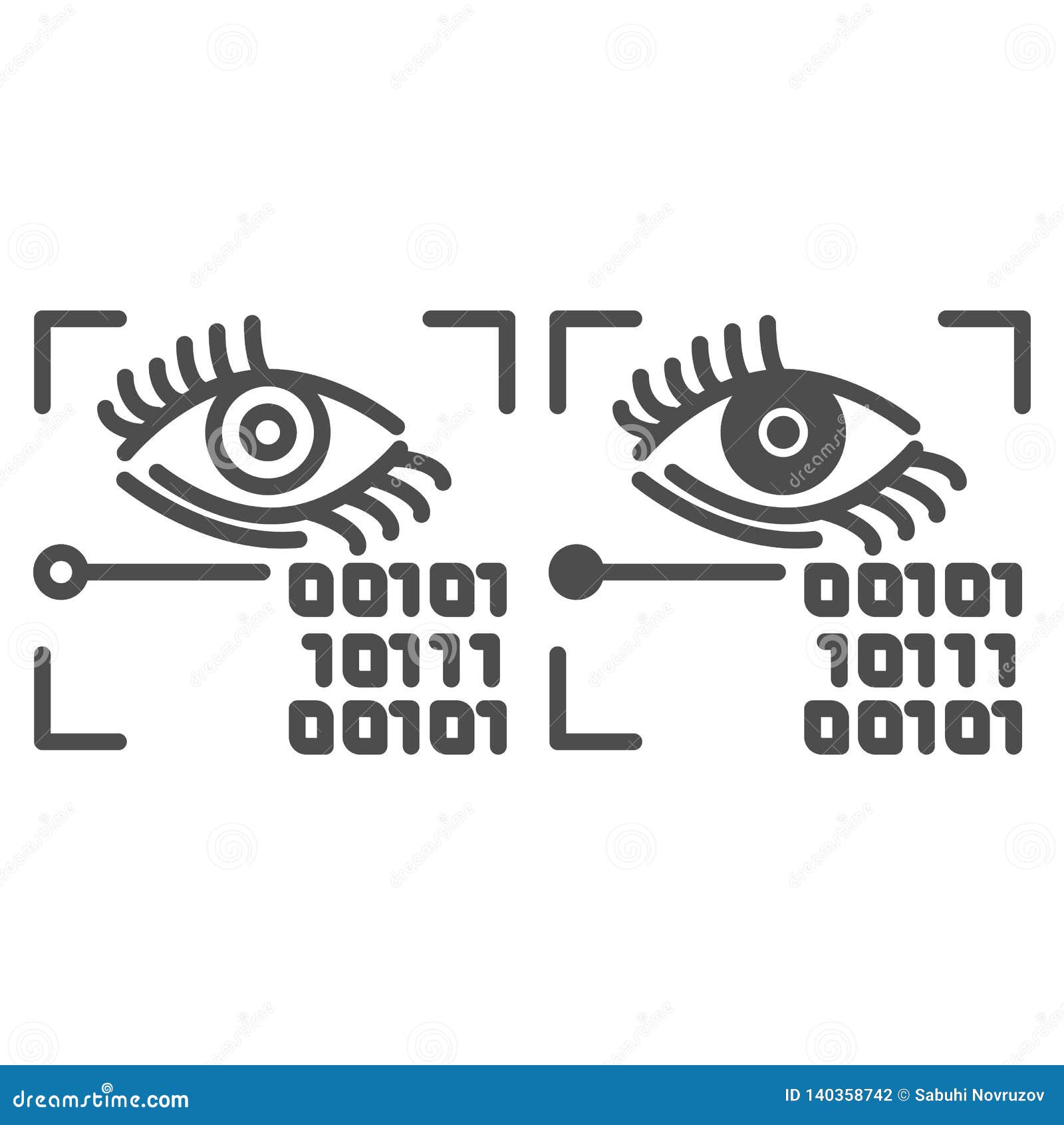 Retina Recognition Line And Glyph Icon. Eye Identification And Binary ...