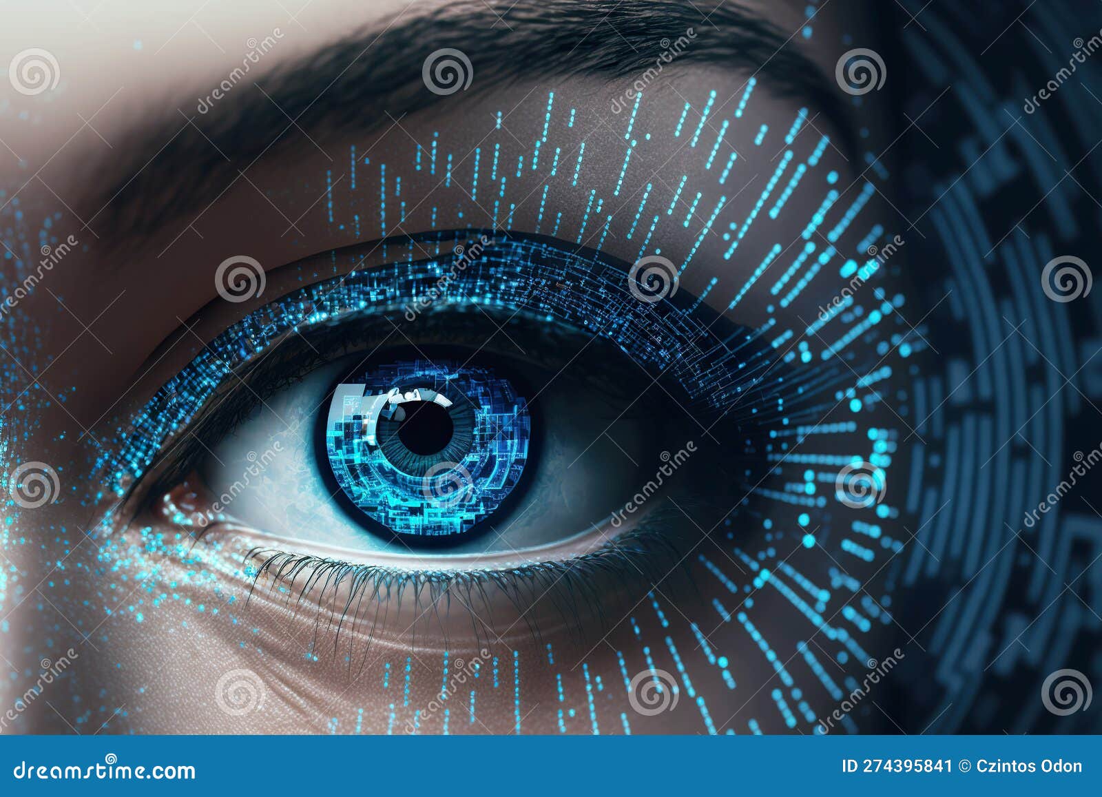 Retina Scanner Presented with the Help of Blue and Green Eyes. Stock ...