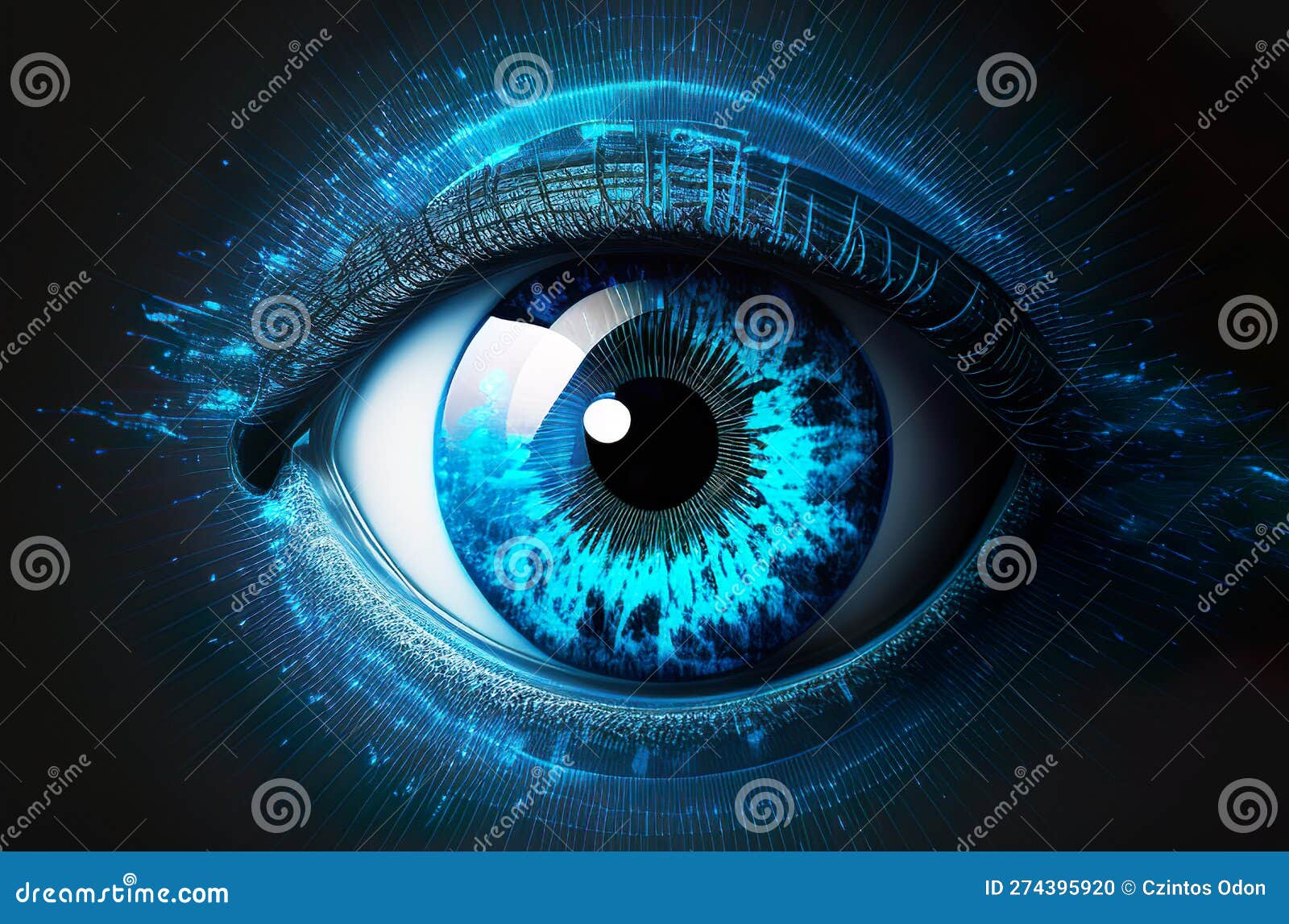 Retina Scanner Presented with the Help of Blue and Green Eyes. Stock ...