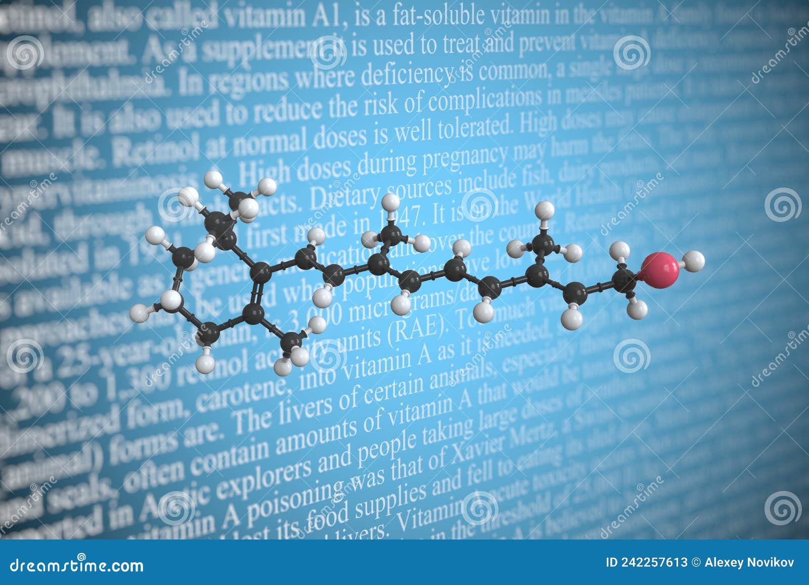 Retinol Scientific Molecular Model, 3D Rendering Stock Illustration ...