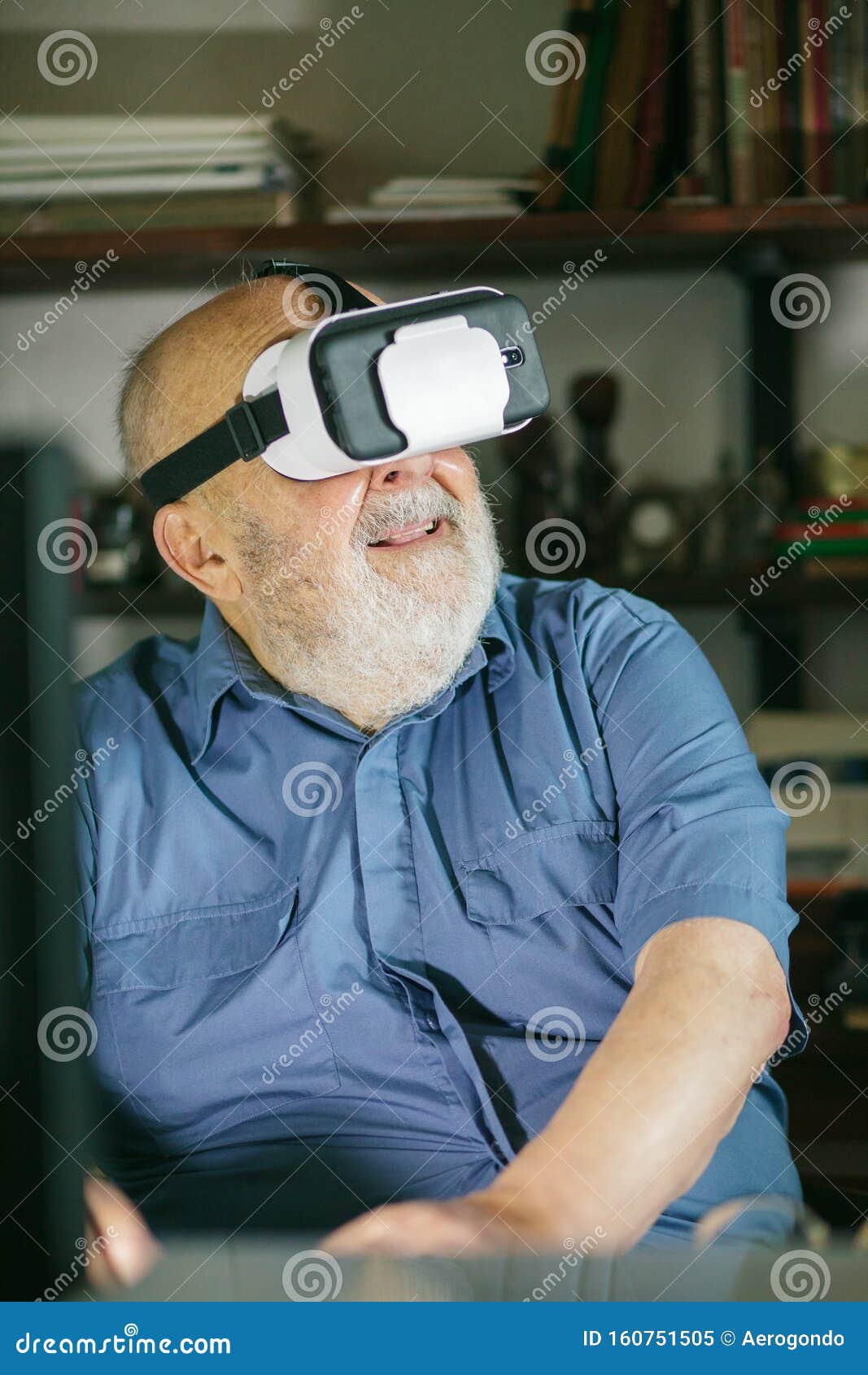 Retired Elderly Man Looking through VR Goggles Stock Image - Image of ...