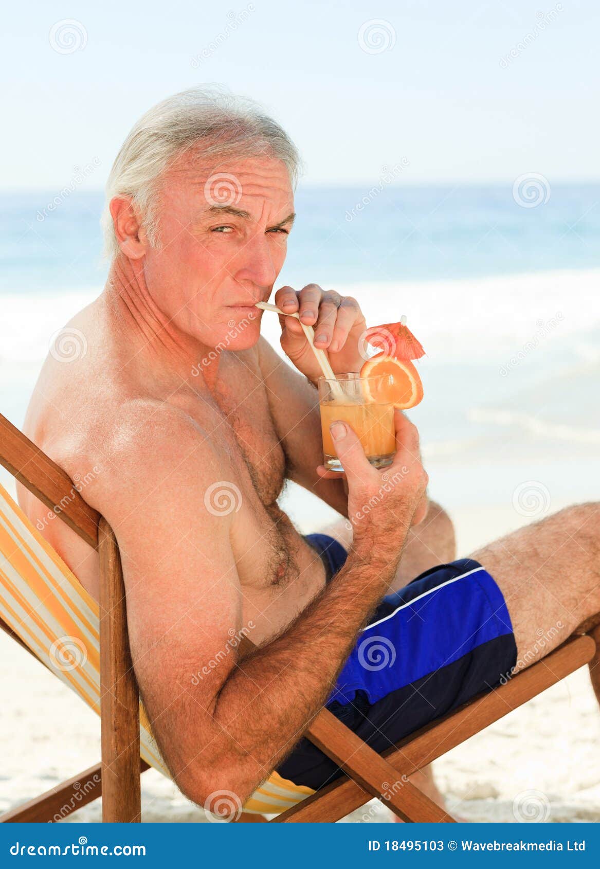 Retired Man Drinking A Cocktail At The Beach Stock Image Image 18495103