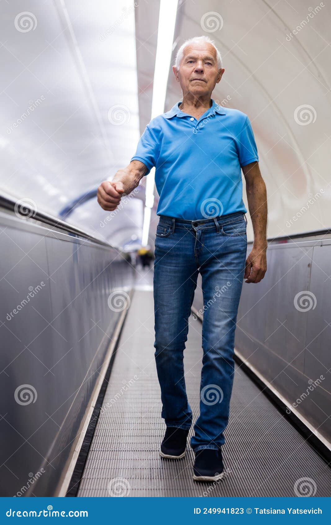Retired Man Walking Down the Escalator To Metro Station Stock Image ...