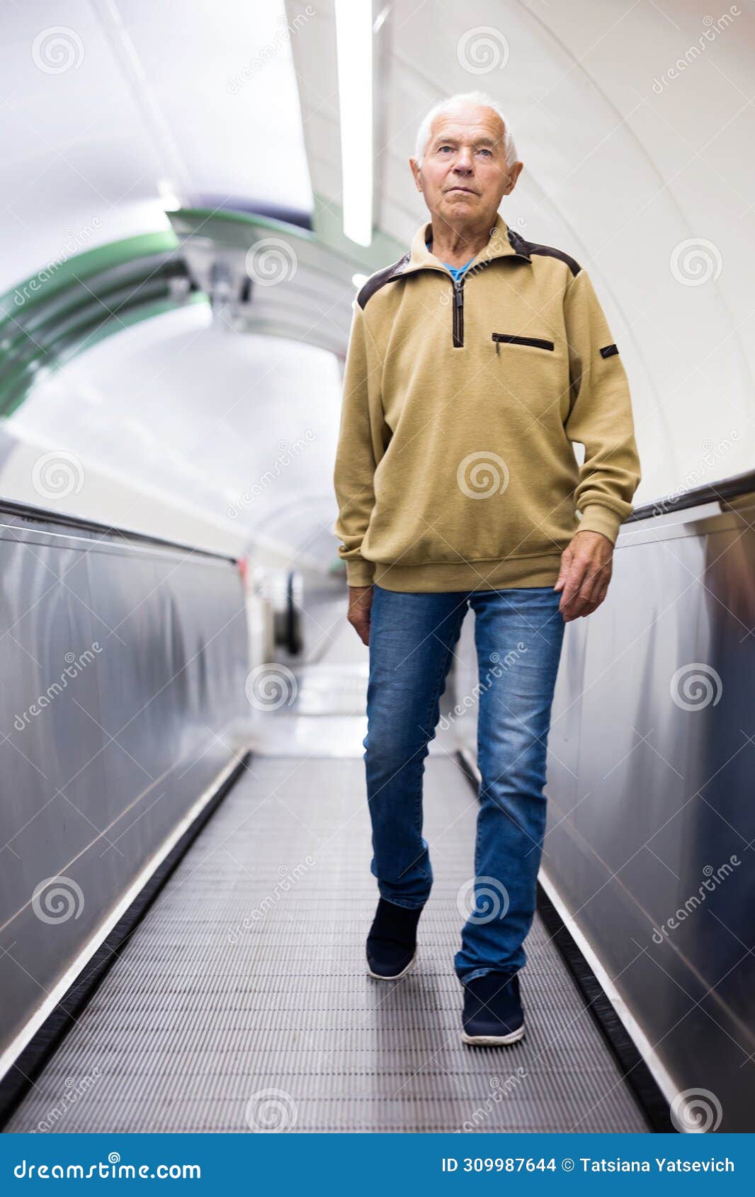Retired Man Walking Down the Escalator To Metro Station Stock Photo ...