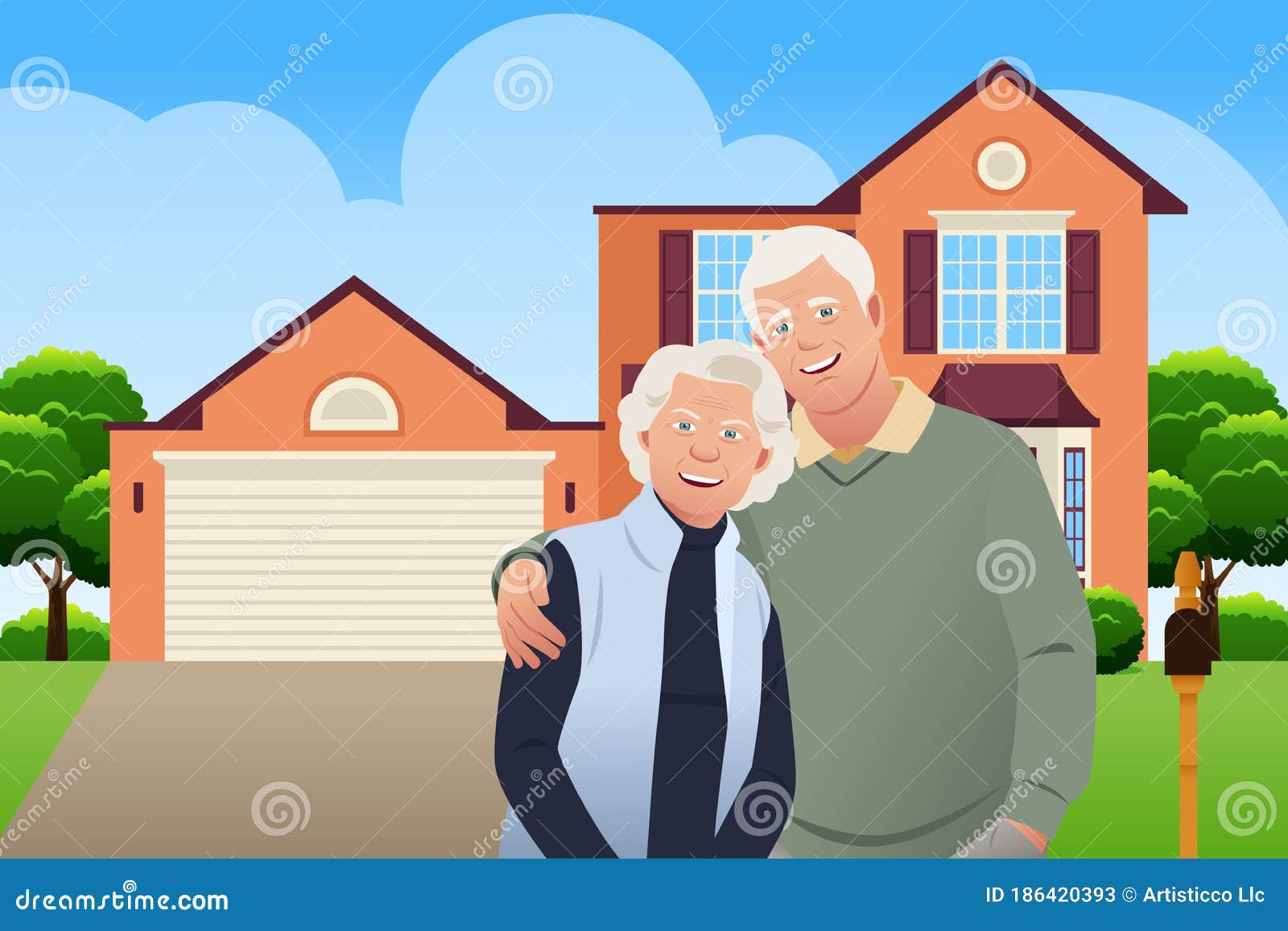 Retired Senior Couple in Front of Their House Vector Illustration Stock ...
